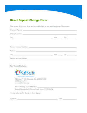 Fillable Online Direct Deposit Change Form - California Credit Union ...