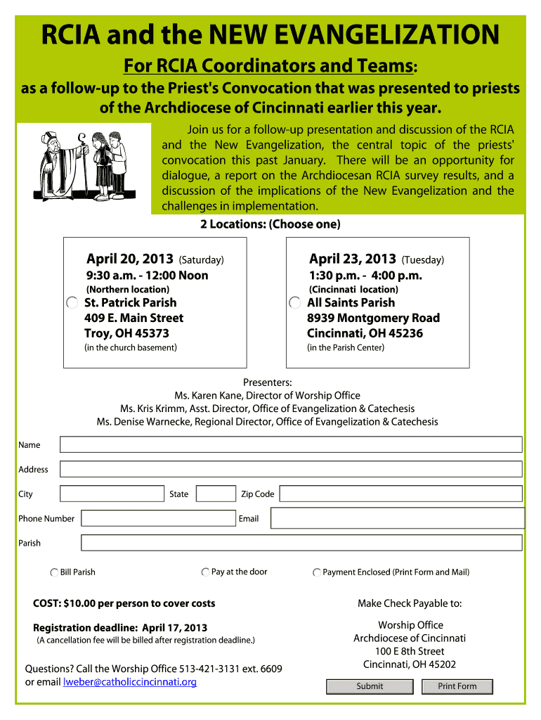 Fillable Online catholiccincinnati RCIA and the NEW EVANGELIZATION ...