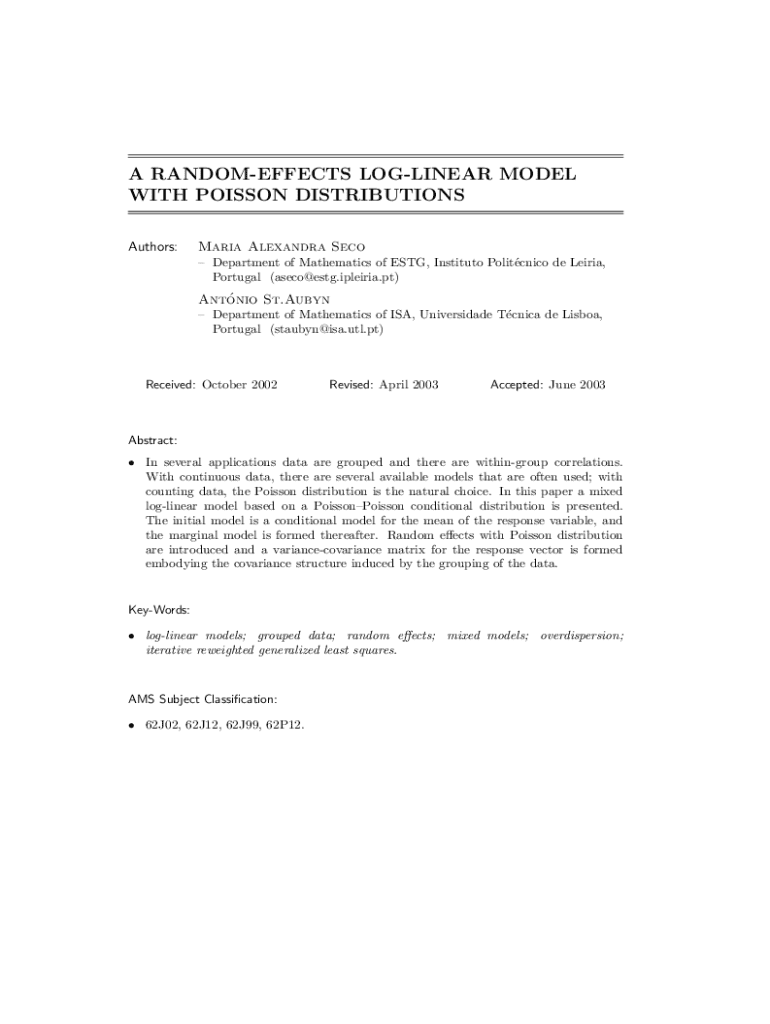 Fillable Online A Random Effects Log Linear Model Fax Email Print 0185