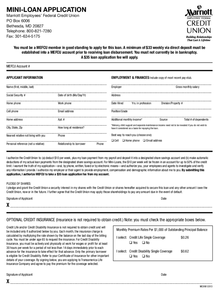 Marriott Credit Union Mini Loan Application - Fill Online, Printable ...