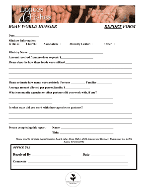 Fillable Online WORLD HUNGER REPORT FORM - VBMB/BGAV Fax Email Print ...