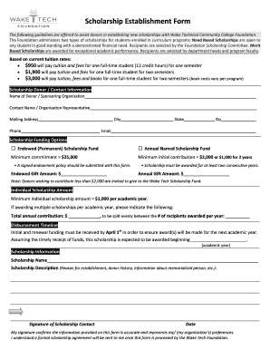 Fillable Online foundation waketech Scholarship Establishment Form ...
