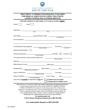 Fillable Online TREATMENT AUTHORIZATION REQUEST (TAR) FORM Fax Email ...