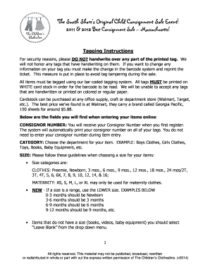 Fillable Online Tagging Instructions - The Children's Clothesline Fax Email Print - pdfFiller