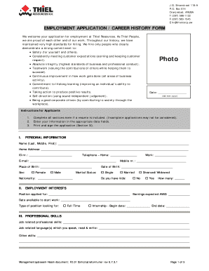 Fillable Online Employment Application / Career History Form Fax Email ...
