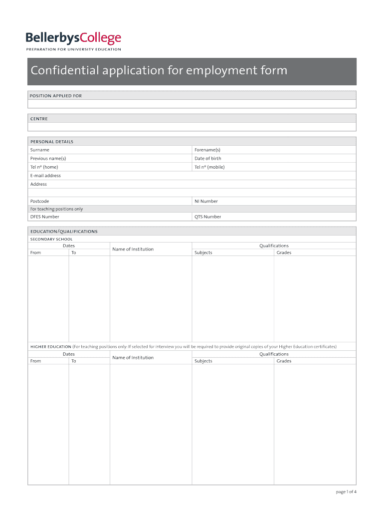 Fillable Online le ac Confidential application for employment form Fax ...