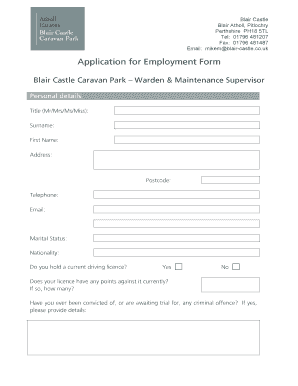 Fillable Online Warden and Maintenance Supervisor Application Form Fax ...