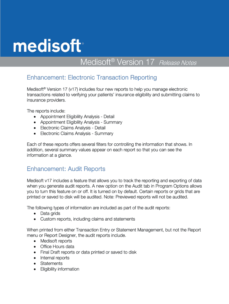 Fillable Online Medisoft Version 17 Fax Email Print - pdfFiller