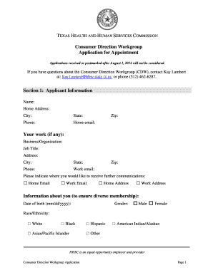Fillable Online hhsc state tx CDW Application Form 2014 - Texas Health ...