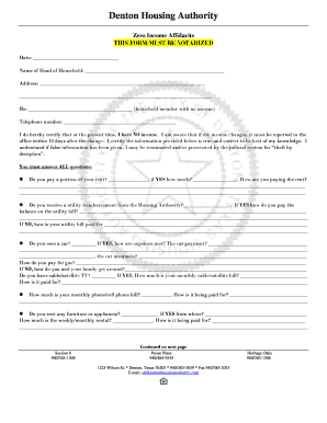 Fillable Online Zero Income bAffidavitb - Denton Housing Authority Fax ...