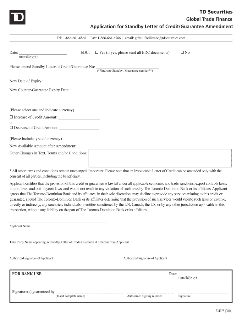 Fillable Online Global Trade Finance Application for StandbyGuarantee ...