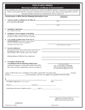 Fillable Online Municipal Candidate's Certificate of Announcement Fax ...