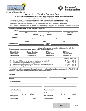 Fillable Online Division of Disease Control Novel H1N1 Vaccine Consent ...