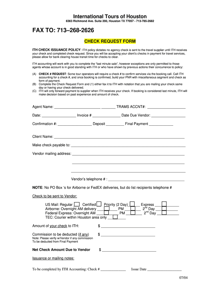 Fillable Online CHECK REQUEST FORM.pdf - IT Travel Group Fax Email Print - pdfFiller