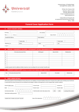 Fillable Online Funeral Cover Application Form - Universal Healthcare ...