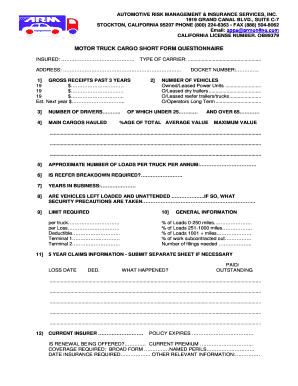 Fillable Online MTC Short Form Questionnaire - Automotive Risk ...