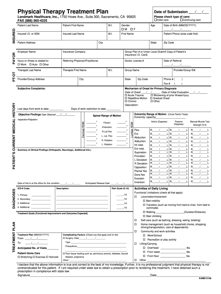 HI HMSA Physical Therapy Treatment Plan Fill And Sign Printable 
