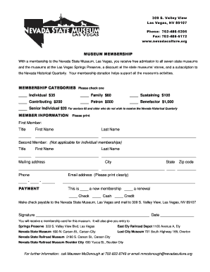 Fillable Online museums nevadaculture Museum Membership Form - museums ...