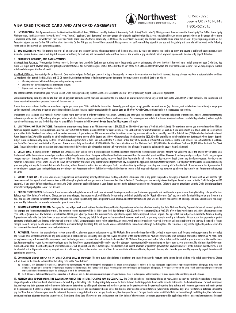 Fillable Online VISA CREDIT/CHECK CARD AND ATM CARD AGREEMENT Fax Email ...