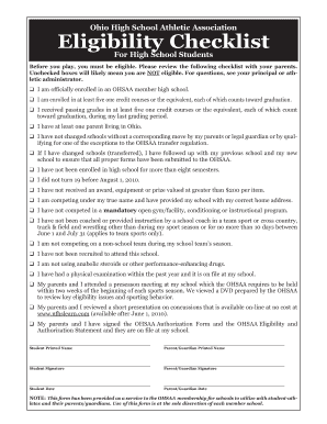 Fillable Online Eligibility Checklist - Mentor Public Schools Fax Email ...