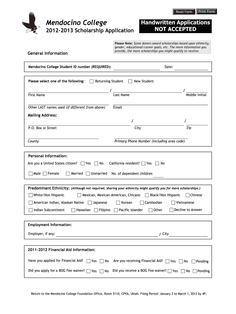 Fillable Online mendocino Handwritten Applications Fax Email Print ...