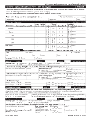 Fillable Online Humana Employee Enrollment Form - 2-50 Employees ...