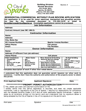 Fillable Online Permit application - City of Sparks Fax Email Print ...