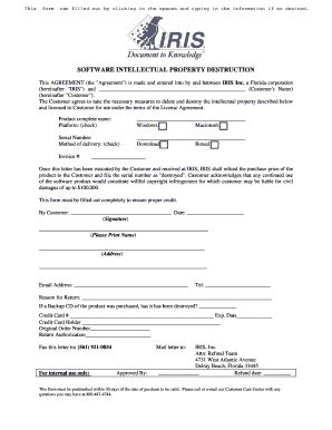 Fillable Online SOFTWARE INTELLECTUAL PROPERTY DESTRUCTION - IRIS Fax ...