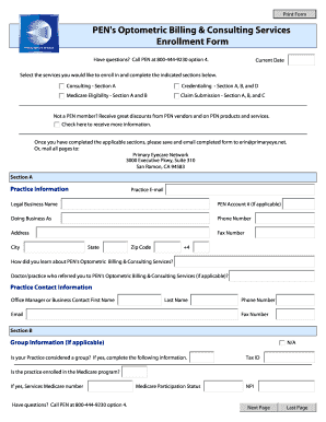 Fillable Online PEN's Optometric Billing & Consulting Services ...