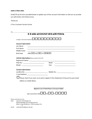 Fillable Online Account Update Form - e-Pass Fax Email Print - pdfFiller