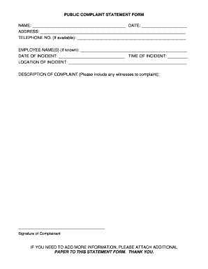 Fillable Online PUBLIC COMPLAINT STATEMENT FORM - City of Greenville ...