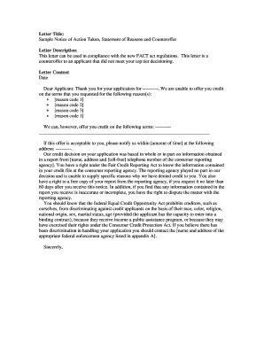 Fillable Online Sample Notice of Action Taken, Statement of Reasons and ...