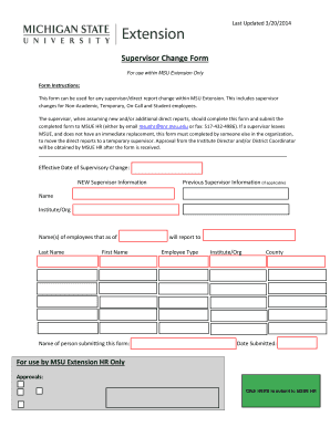 Fillable Online od msue msu Supervisor Change Form Fax Email Print ...
