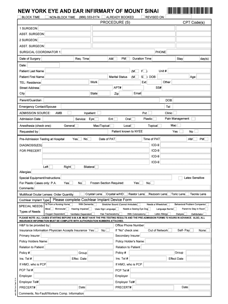 Fillable Online nyee Pre-Admission Registration Form - New York Eye and ...