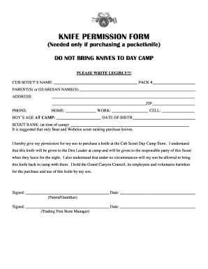 Knife Permission Form - Grand Canyon Council - Fill and Sign Printable ...