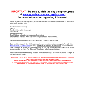 Fillable Online Registration instructions - Grand Canyon Council Fax Email Print - pdfFiller