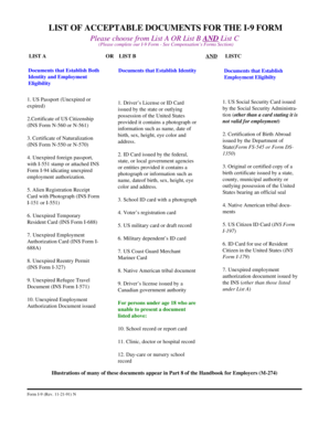 Fillable Online List of acceptable documents for the i-9 form - Locate ...