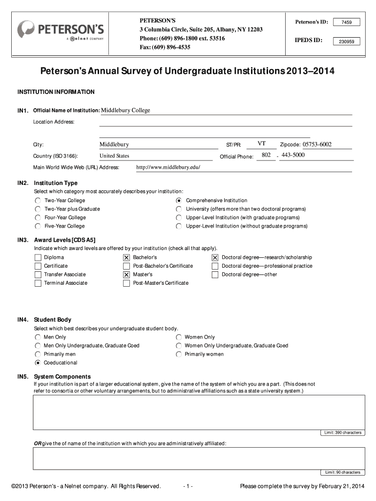 Fillable Online middlebury IPEDS Data Center - National Center for Education Statistics Fax ...