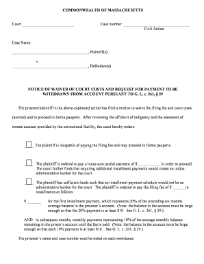 Fillable Online Notice of Waiver of Court Costs and Request for Payment ...