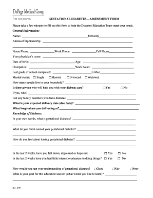 Fillable Online GESTATIONAL DIABETES ASSESSMENT FORM. GESTATIONAL ...