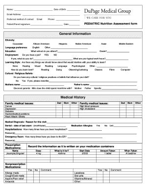 Fillable Online PEDIATRIC Nutrition Assessment form Fax Email Print ...