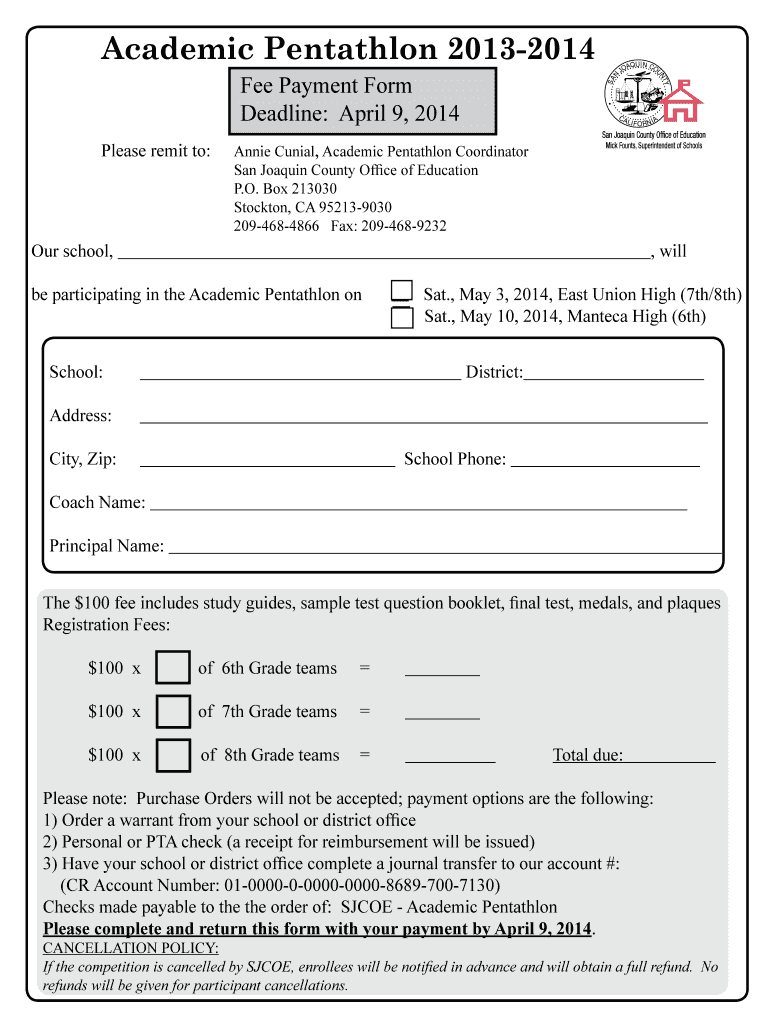 Fillable Online sjcoe Fee Payment Form (fillable) - San Joaquin County ...