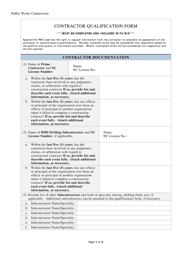 Fillable Online CONTRACTOR QUALIFICATION FORM - Public Documents Fax Email Print - pdfFiller