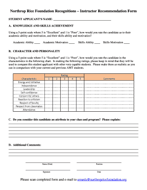 Fillable Online northropricefoundation Instructor Recommendation Form Fax Email Print - pdfFiller