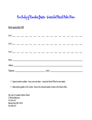 Fillable Online Our Lady of Lourdes Grotto - Inscribed Brick Order Form Fax Email Print - pdfFiller