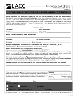 Fillable Online lacitycollege 2009-2010 STUDENT LOAN APPLICATION - Los ...