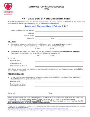 Fillable Online escardio NATIONAL SOCIETY ENDORSEMENT FORM Acute and ...