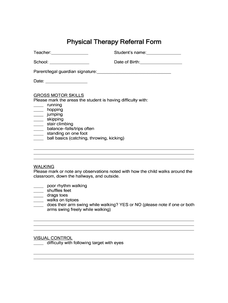 Fillable Online isea k12 il Physical Therapy Referral Form - Iroquois ...