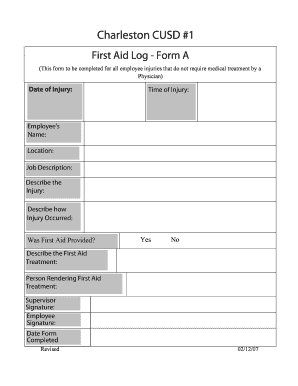 Fillable Online charleston k12 il Charleston CUSD #1 First Aid Log Form ...