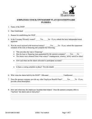 Fillable Online Employee Stock Ownership Plan Questionnaire Florida Fax ...